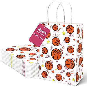 Shindel 16PCS Basketball Goodie Bags, Party Favor Bags with Handles Paper Bags for Gift Weddings Sports Themed Party 5.5" x 2.8" x 8"