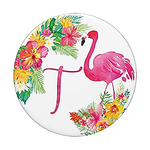 Flamingo Tropical Hot Pink Monogram Name Initial Letter T PopSockets PopGrip: Swappable Grip for Phones & Tablets