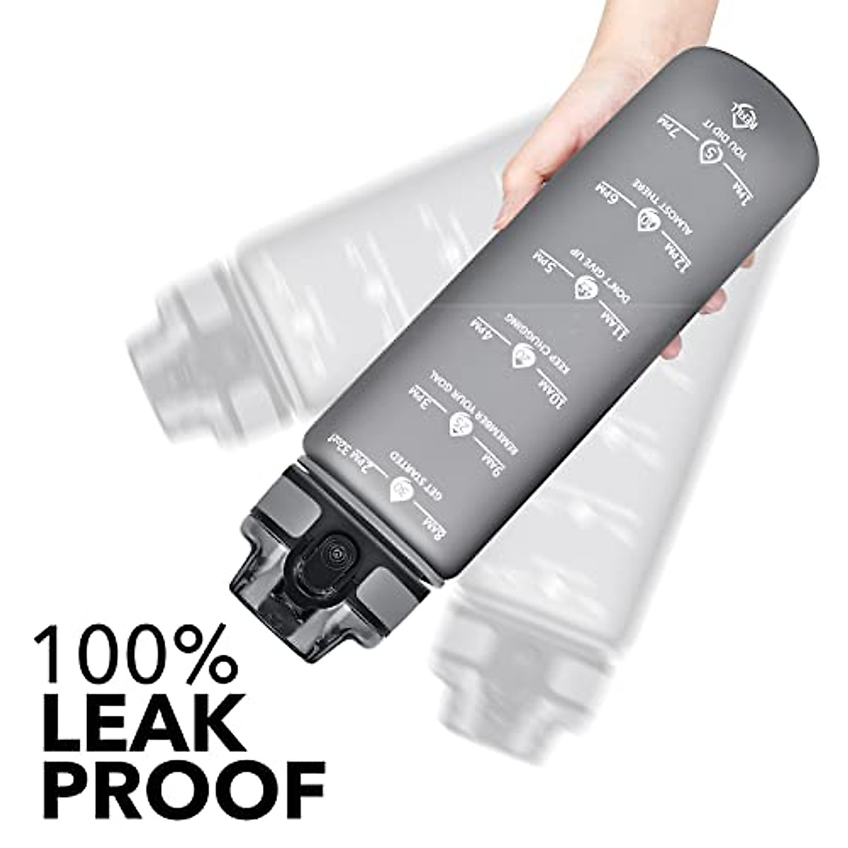 GOSWAG 32oz Motivational Water Bottles with Time Marker & Fruit Strainer, Sports Water Bottle with Times to Drink, Leakproof & BPA Free, Reusable Plastic Bottle with Strap no Straw for Gym & School