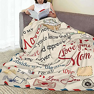 Gifts Blanket for Mom from Son, to My Mom Throw Blanket, Air Mail Letter Blanket Love Positive Encourage Printed Throw Blanket for Thanksgiving Birthday Mother Day's, 40"x50"