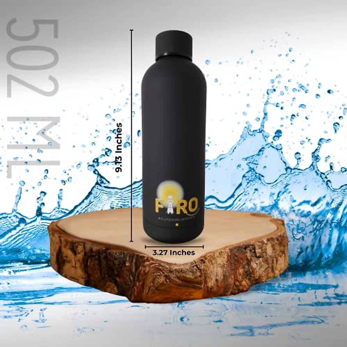 FARO Stainless Steel Water Bottle -17 Fl Oz- Double Layer Vacuum Insulated Reusable Thermos Leak Proof BPA Free thermoflask Hot Cold Water Bottles for Sport, Gym, Coffee, and School (BLACK)