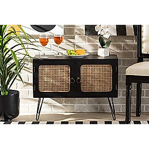 Baxton Studio Davion Brown Finished Wood and Black Metal Sideboard Buffet