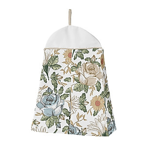 Sweet Jojo Designs Vintage Floral Blue Yellow Baby Girl Nursery Crib Bedding Set - 4 pieces - Slate Green Gold Orange Taupe Beige White Shabby Chic Rose Flower Boho Bohemian Farmhouse Roses Wildflower