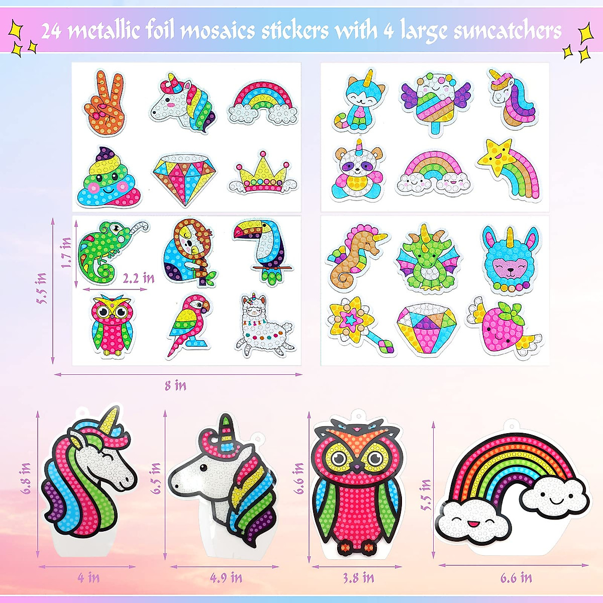 ZYNERY 58 Pieces Diamond Painting Kit for Kids, Unicorn Mosaic Sticker, Suncatchers Craft Kits with Keychains for Girls DIY Creative Diamond Art Kit Stickers | Ages 4-16 (A)