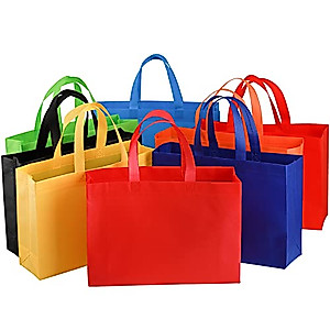 Tosnail 32 Pack 13.8" x 10" Reusable Gift Bags, Party Favor Bags, Fabric Tote Bags, Treat Bags, Small Shopping Bag - Assorted 8 Colors