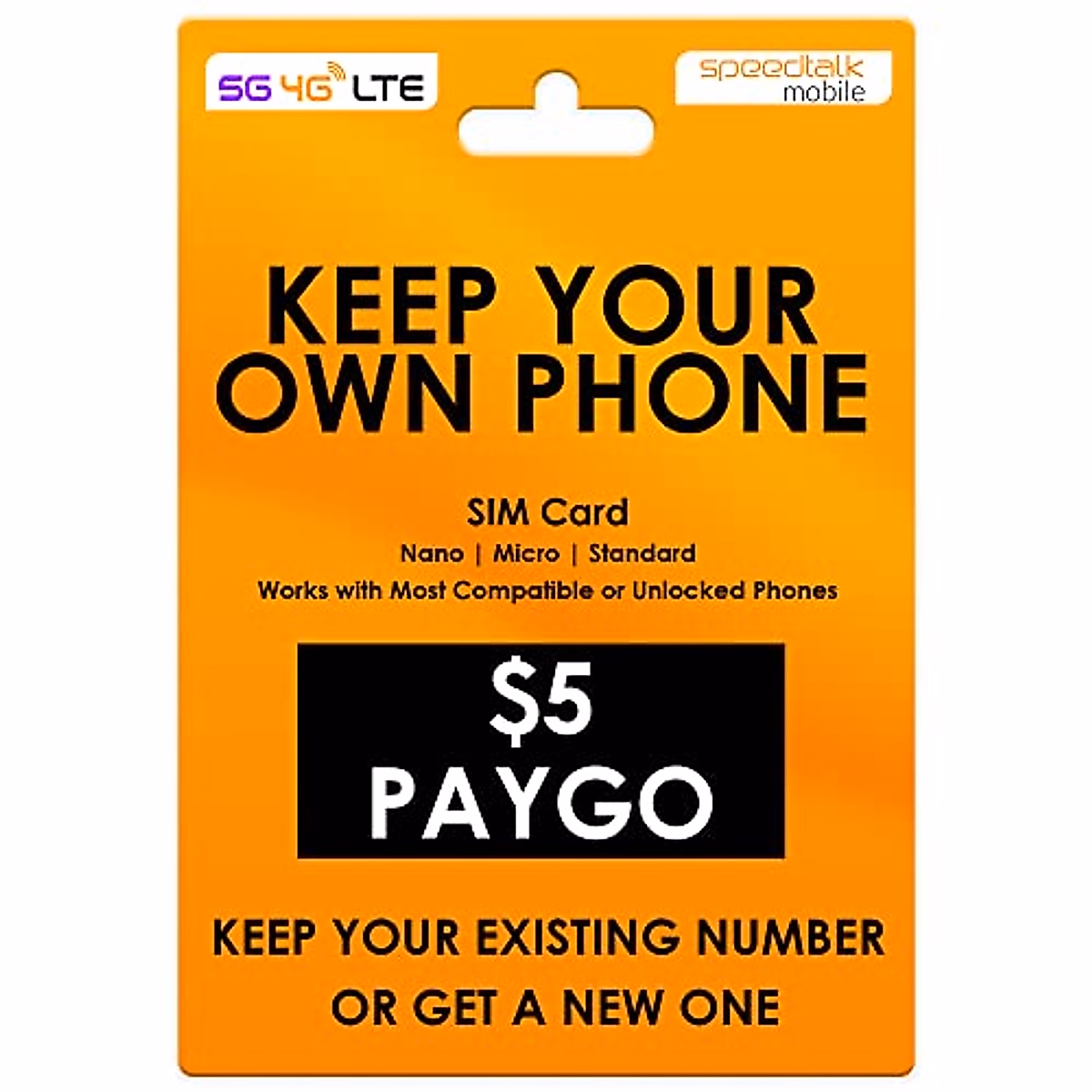 SpeedTalk Mobile $5 Prepaid Wireless Pay Go Plan for SmartPhones & Cellphones | 5G 4G LTE | 2¢ Talk, Text, Data |Triple Cut (Mini,Micro,Nano)GSM Sim Card | No Contract No Credit Check | 30 Day Service