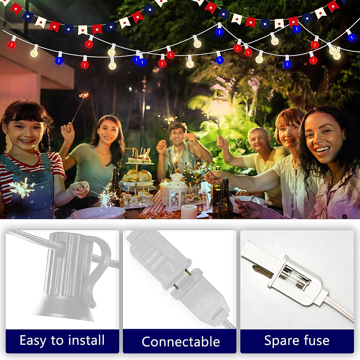 25Ft G40 Outdoor Clear Globe String Lights, Connectable Waterproof Edison String Lights for Outside Backyard Wedding Patio Bistro Party Decoration, 5W, E12 Base, Black Wire