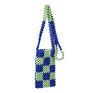 YUSHINY Acrylic Diamond Beaded Color Blending Chequered Shoulderbag Evening Cellphone Bag for Women (Green&Blue)