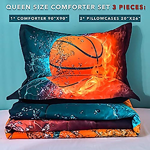 Andency Basketball Comforter Queen(90x90 Inch), 3 Pieces(1 Basketball Comforter, 2 Pillowcases) Sport Microfiber Comforter Set Bedding Set for Kids Boys Girls Teens