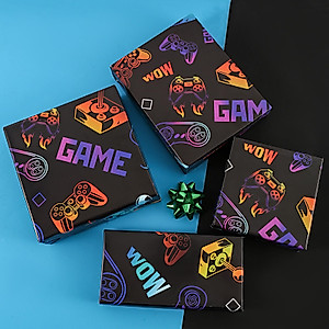 U'COVER Gaming Wrapping Paper Birthday Gift Wrapping Paper for Boys Kids Girls Men 3 Large Sheet Video Game Wrap Paper with Cut Line for Holiday Game Lover 27inch x 39inch (MULTICOLOR)