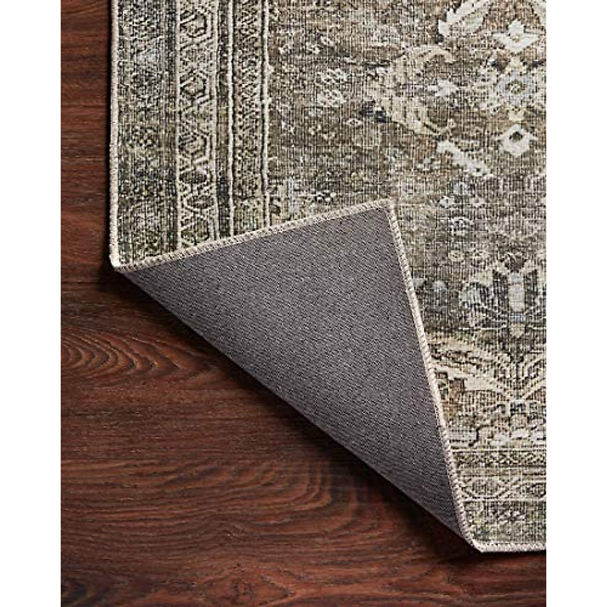 Loloi Layla Collection, LAY-13, Antique/Moss, 9'-6" x 14', .13" Thick, Area Rug, Soft, Durable, Vintage Inspired, Distressed, Low Pile, Non-Shedding, Easy Clean, Printed, Living Room Rug