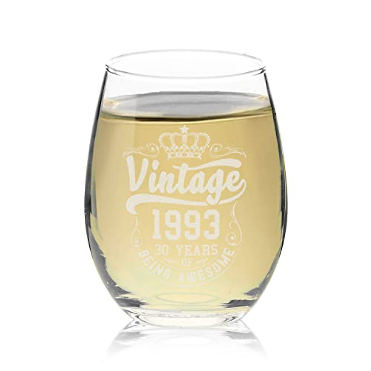 Veracco Crown Vintage 1993 30 Years Of Being Awesome Stemless Wine Glass 30th Birthday Gift For Him Her Dirty Thirty