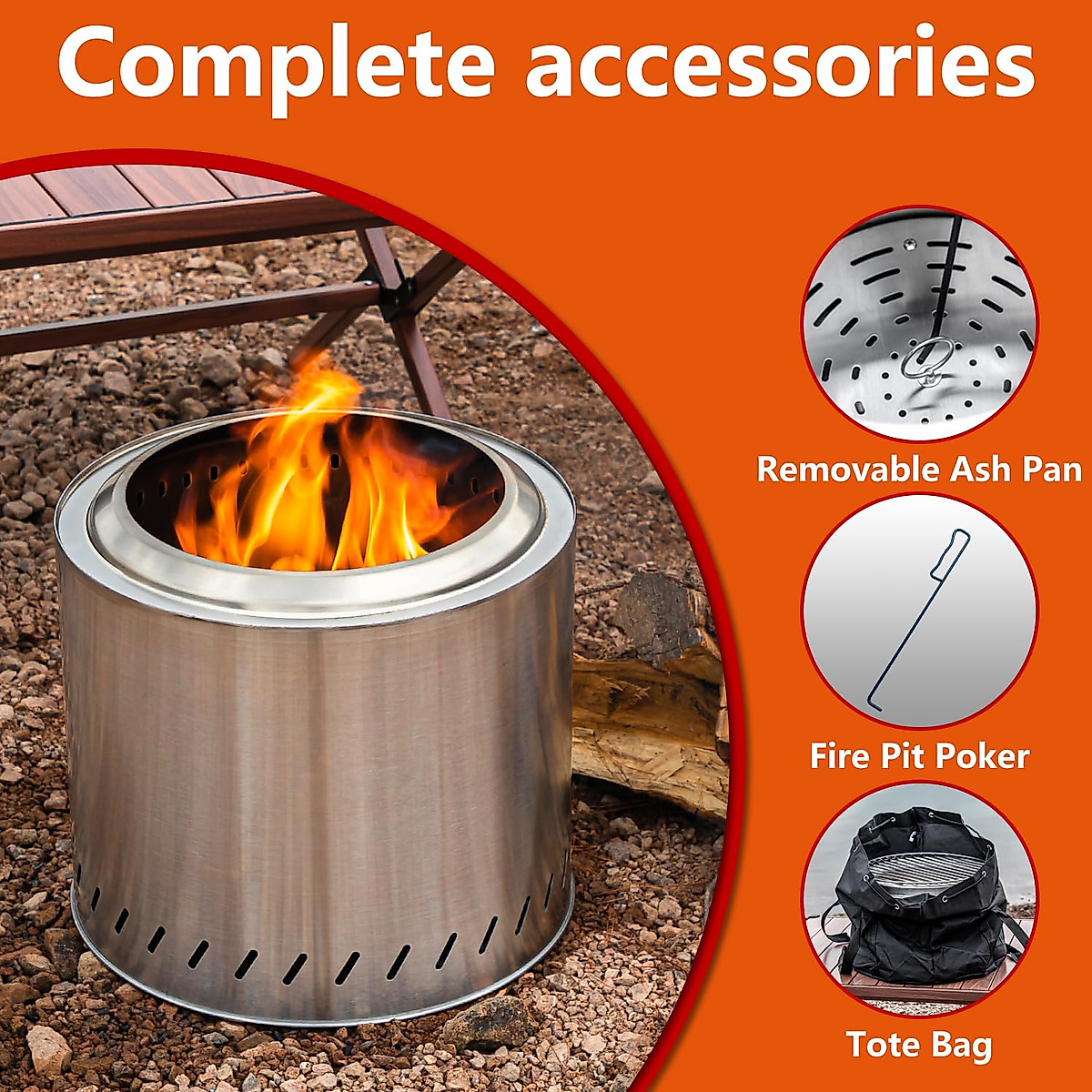 OutVue 15 inch Stainless Steel Smokeless Fire Pit, Outdoor Smokeless Firepit, Wood Burning Fire Pits for Camping, Bonfire, Low Smoke Firepit for Outside (Oblique Hole)