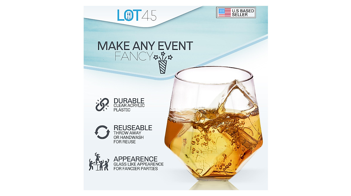 Lot45 Diamond Plastic Wine Glasses - 30-Piece Party Set for Drinks ...