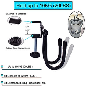 YYST Desk Mount Bag Holder Hook Clamp-On Backpack Hanger Reduce Desk Clutter (20 lb. Capacity)- No Bag (2)