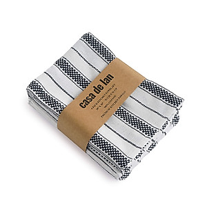 Casa De Lan Premium Kitchen Towels Pack of 6 - Dish Wipes for Kitchen - Chain Stripe Towels - Tea Towels for Kitchen - Hand Cloths - 100% Ring Spun Cotton - 20'' x 30'' - Black
