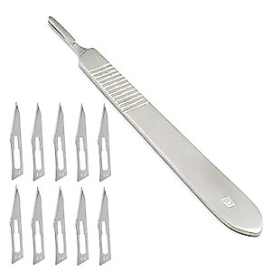 AAProTools Surgi Grade Blades #11 10pcs Sterile with #3 Scalpel Knife Handle for Biology Lab Anatomy, Practicing Cutting, Medic Student, Sculpting, Repairing