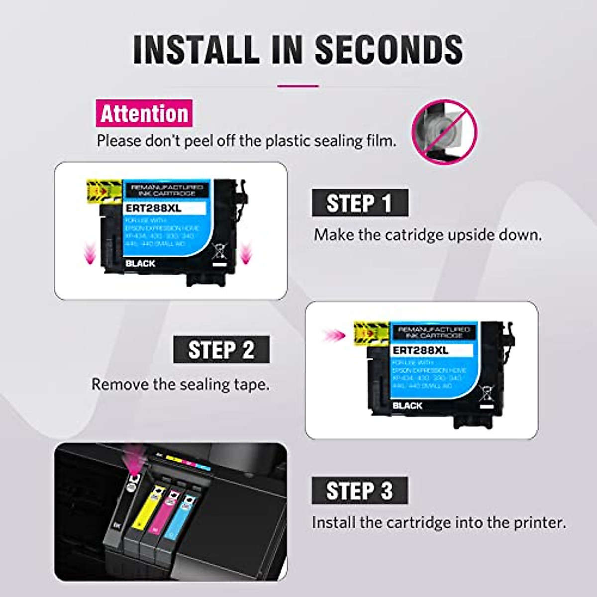 ALLWORK 5 Packs Remanufactured T288XL Ink Cartridges Replacement for Epson 288XL T288XL 288 T288 High Yield Ink for Expression XP-430 XP-434 XP-440 XP-446 XP-340 XP-330-2 Black1 Cyan1 Magenta1 Yellow