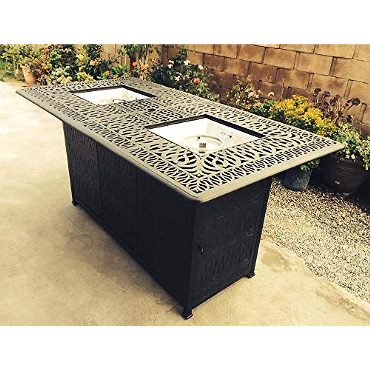 Sunvuepatio 9 Piece Fire Pit Patio Dining Outdoor Bar Set Santa Clara Swivels Barstools Table Cast Aluminum Wicker Furniture.