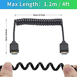 Dutttek 8K Mini HDMI to Mini HDMI Coiled Cable, 48Gbps Mini HDMI 2.1 Cable, Extreme Slim/Thin Mini hdmi Male to Male Coiled Cable, for TV Box or Disk Player 1.2M
