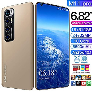 WWJ 4G Smartphone SIM Free Android Phones Unlocked, Android 10.0 Octa-core 16GB ROM, Mobile Phone, 6.8" HD Full Screen, 5600mAh Big Battery,Golden