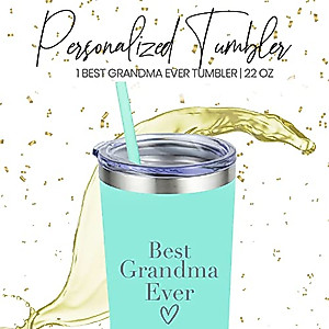 Best Grandma Ever Tumbler- 22oz BPA Free Tumbler Travel Mug with Straw and Lid- Best Grandma Gifts - Best Grandma Tumbler for Mothers Day Tumbler for Grandma - Best Grandma Water Bottle