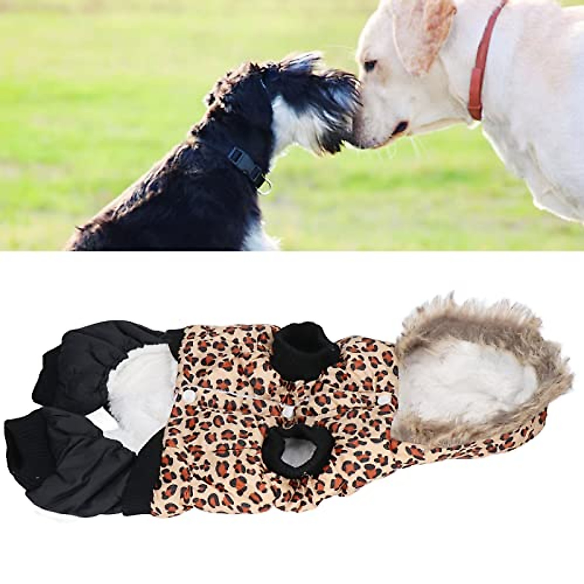 Dog Fleece Hoodie, Leopard Print Thicken Pet Warm Coat Vest Clothes Apparel for Small Medium Dogs S
