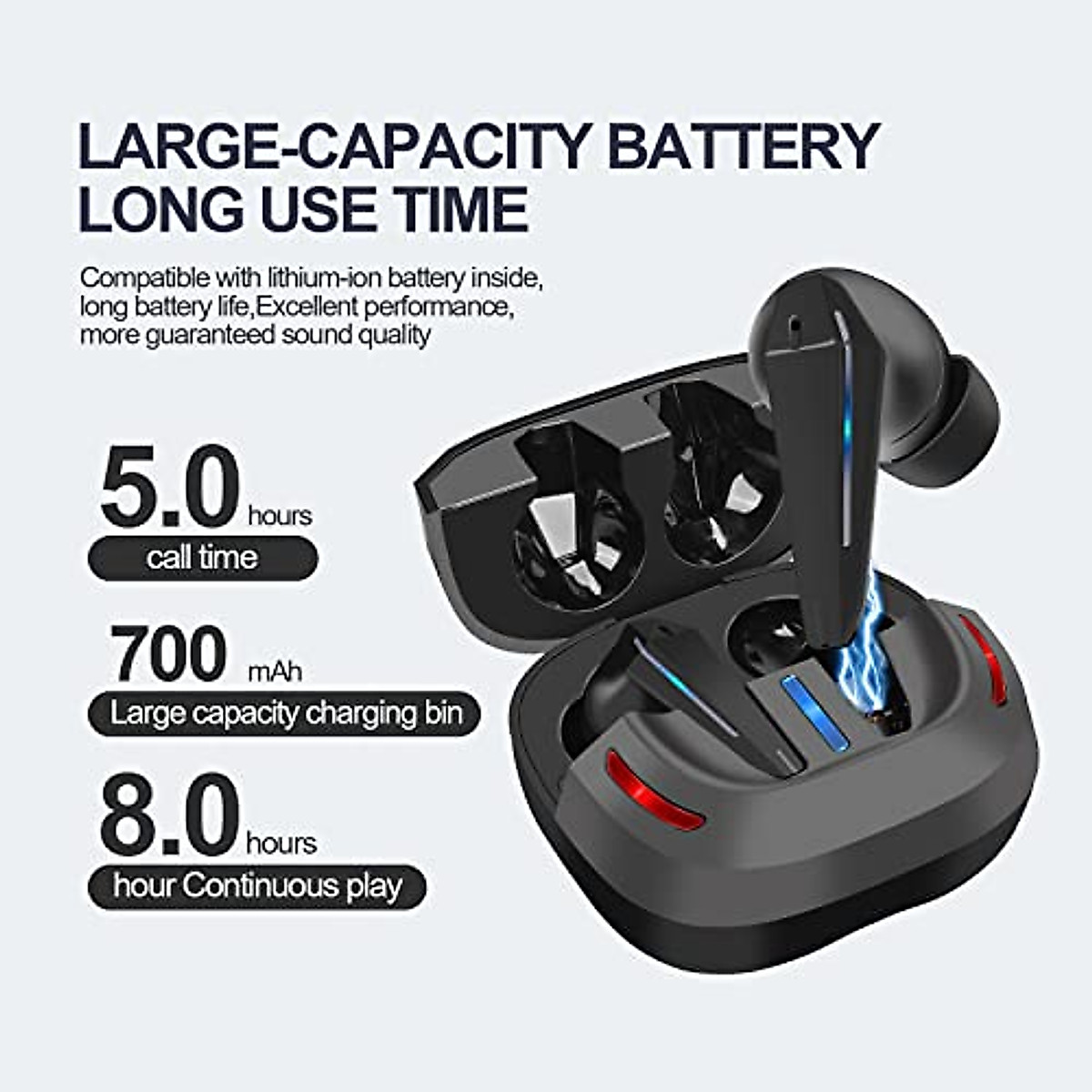 CAIMOSHY Wireless Bluetooth Earbuds 50Hrs Playtime with Clear Call Low Latency Sweatproof Waterproof Earbuds for Gaming and Sports (Black)