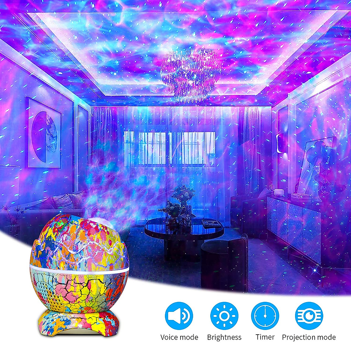 Rechargeable Star Projector, Galaxy Projector for Bedroom, Starlight Projector with Remote Control, Music Speaker & White Noise, 14 Colors LED Night Lights Gift for Kids Room, Christmas, Room Decor
