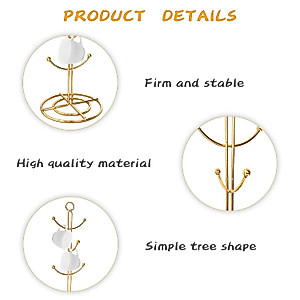 6-Mug Holder, Kitchen Mug ， Coffee Mugs & Teacup Storage Rack, Coffee Counter Bar Accessory & Kitchen Countertop Organizer, Gold