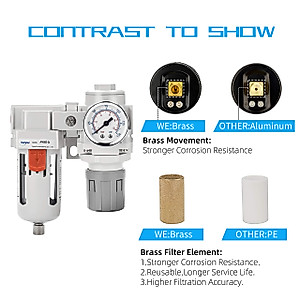 NANPU 1/2" NPT Compressed Air Filter Regulator Combo Piggyback, 5 Micron Element, Poly Bowl, Semi-Auto Drain, Bracket, Gauge (ARF4000)