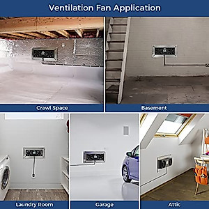 ALORAIR Crawlspace Ventilation Fan, Crawlspace Fan vent with Temperature Humidity Controller, Timing Cycle, Speed Control, for garage, shed, crawl space, basements, 240CFM (Air-out)