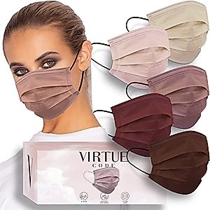 VIRTUE CODE Balance Face Masks - Soft 3 Ply Comfort Face Masks, Colorful Disposable Face Mask 50 Pack. Desert Rose Colored Masks. Adults Mens and Womens Disposable Face Masks