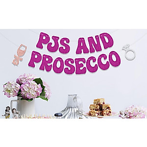 Pjs And Prosecco Banner,Bachelorette Party Decor,Bridal Shower Decoration With Diamond Ring,Prosecco Wedding Party Decorations Supply Rose Red