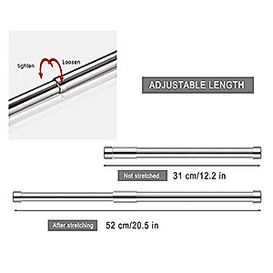 Closet Pole, Closet Rod with Telescopic Adjustment, with Wardrobe Rail Rod Pole Socket and Screws, Clothes Rod for Closet, Suitable for Wardrobes, Cabinets, Bathrooms, Balconies (12.2‘’-20.5‘’)