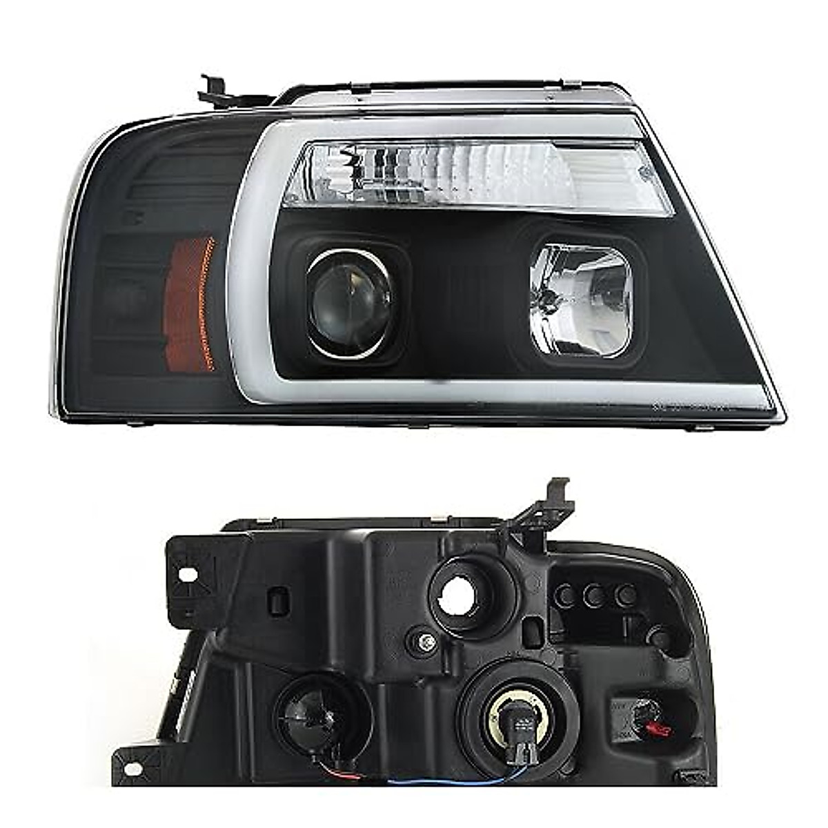 HH Building 2pcs Headlight Front Left Right Side Clear Lens Black Housing LED Extended Full Drl Tube Projector Headlights 7L3Z13008DA 5_444-FF15004V2-LB-BK B2204A0B2206A_2004_2005_2006_2007_2008_A30