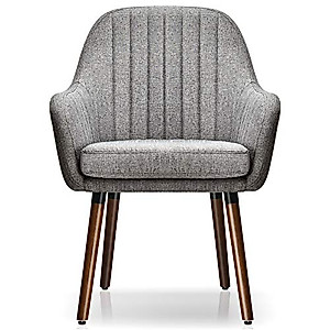 Giantex Set of 4 Fabric Dining Chairs, Accent Upholstered Arm Chair w/Wood Legs, Thick Sponge Seat, Non-Slipping Pads, Modern Leisure Chair for Dining Room, Living Room, Bedroom (4, Grey)