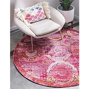 Unique Loom Baracoa Collection Area Rug - Coppelia (8' 4" Round, Pink/ Ivory)