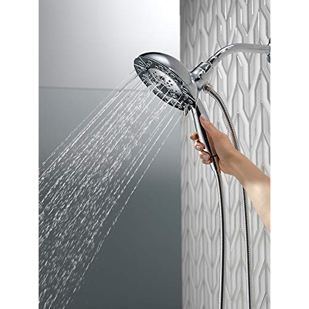 Delta Faucet 5-Spray In2ition Dual Shower Head with Handheld Spray, H2Okinetic Brushed Nickel Shower Head with Hose, Showerheads, Handheld Shower Heads, Magnetic Docking, Stainless 58480-SS25-PK