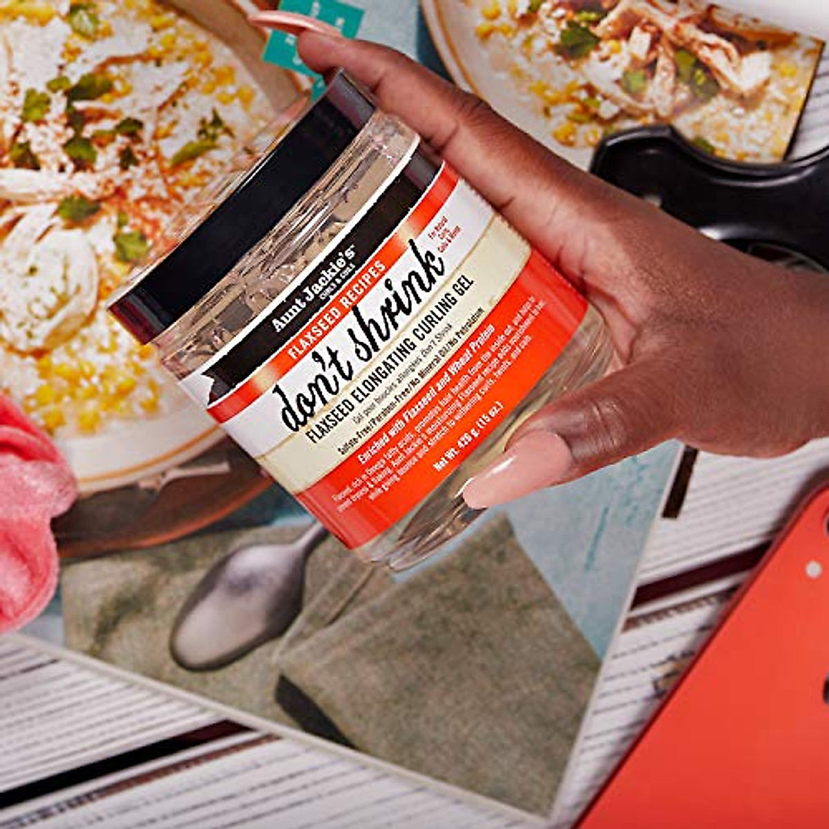 Aunt Jackie's Flaxseed Recipes Don't Shrink Elongating Hair Curling Gel for Natural Curls, Coils and Waves, Helps Prevent Dryness and Flaking, 18 oz