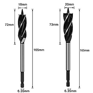 Baorder 6Pcs Auger Drill Bits,High-Carbon Steel Four Slot Wood Drill Bit Set for DIY Woodworking Hole Opening Drilling Tools (14mm, 16mm, 18mm, 20mm, 22mm, 25mm)