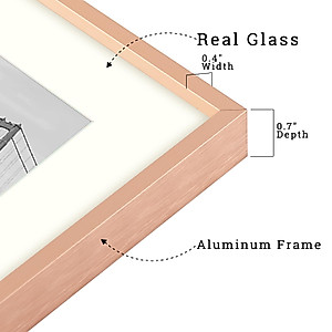 Frametory, 16x20 Metal Picture Frame with Mat for 11x14 Picture & Real Glass, Aluminum Photo Frame Collection (Rose Gold, 1 Pack)