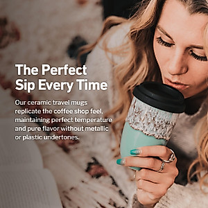 NOVA CERAMICS Travel Mug - Travel Coffee Mug – Reusable Coffee Cup Unique To Go Mug – Microwave & Dishwasher Safe Coffee Tumbler - Gifts For Women Men Him Her – 12oz - Nebula