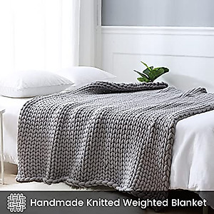 ZonLi Knitted Weighted Blanket 15 pounds (Light Grey, 48''x72''), Cooling Chunky Knit Weighted Blanket Twin Size, Handmade Cozy Home Decor for Sofa Bed