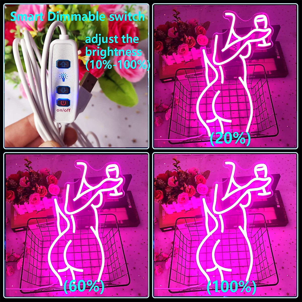 Ajoyferris Lady Back Neon Sign Dimmable Led Lady Neon Sign Neon Woman Neon Light Sexy Lady Neon Signs for Bedroom Man Cave Bar Party Art Decor Gifts