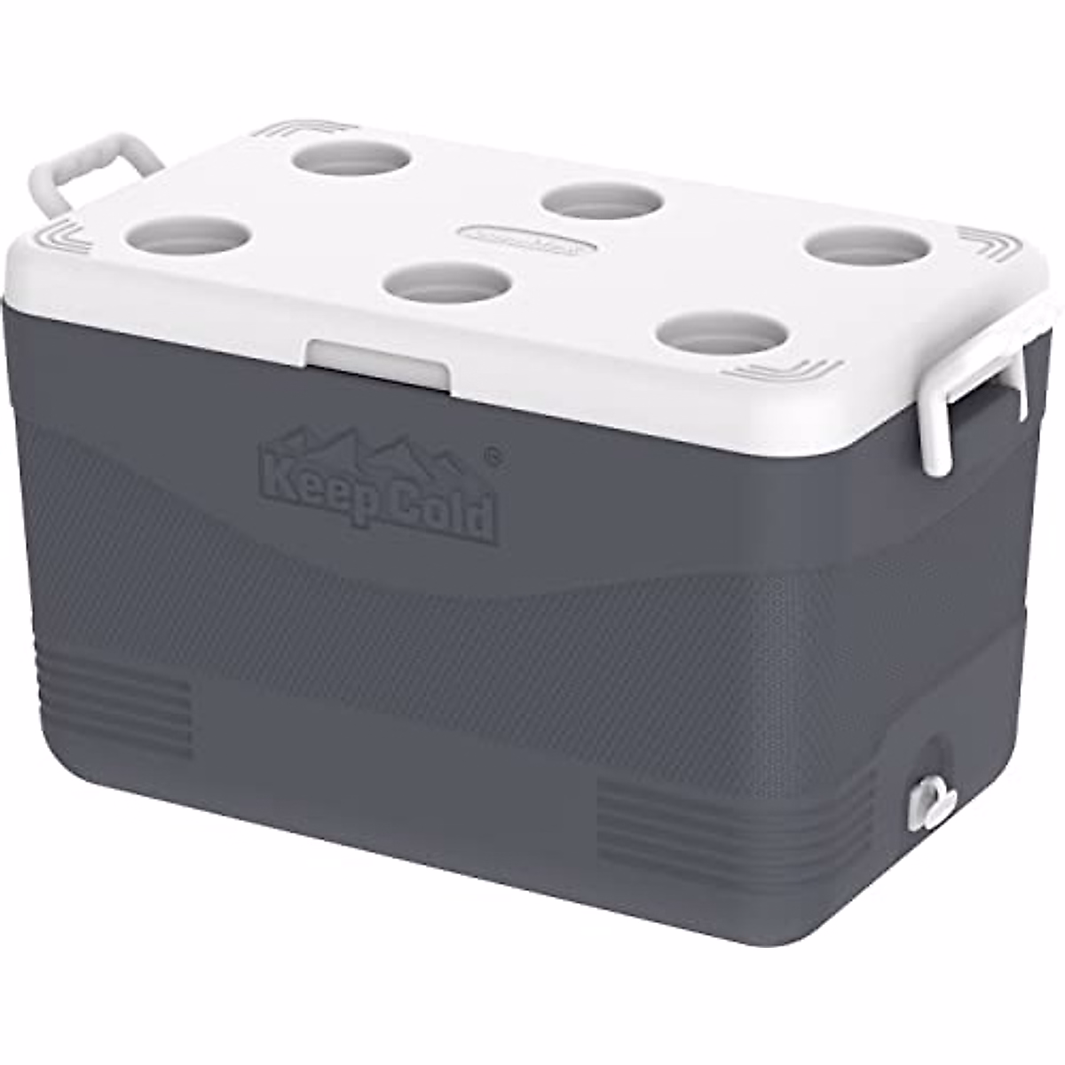 Duramax Picnic Icebox 60L High Performance Cool Box with PU Insulation, Side Handles with Secure lid Locking & Cup Holders on lid, Icebox, Cooler Box, Cool Grey