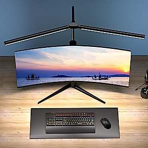 Quntis Double Head LED Tall Desk Lamp for Home Office, 31.5-inch Foldable Computer Desk Light with Clamp, Dimmable Dual Monitor Light Bar for Curved Screen Architect Drafting Design - 32 Modes