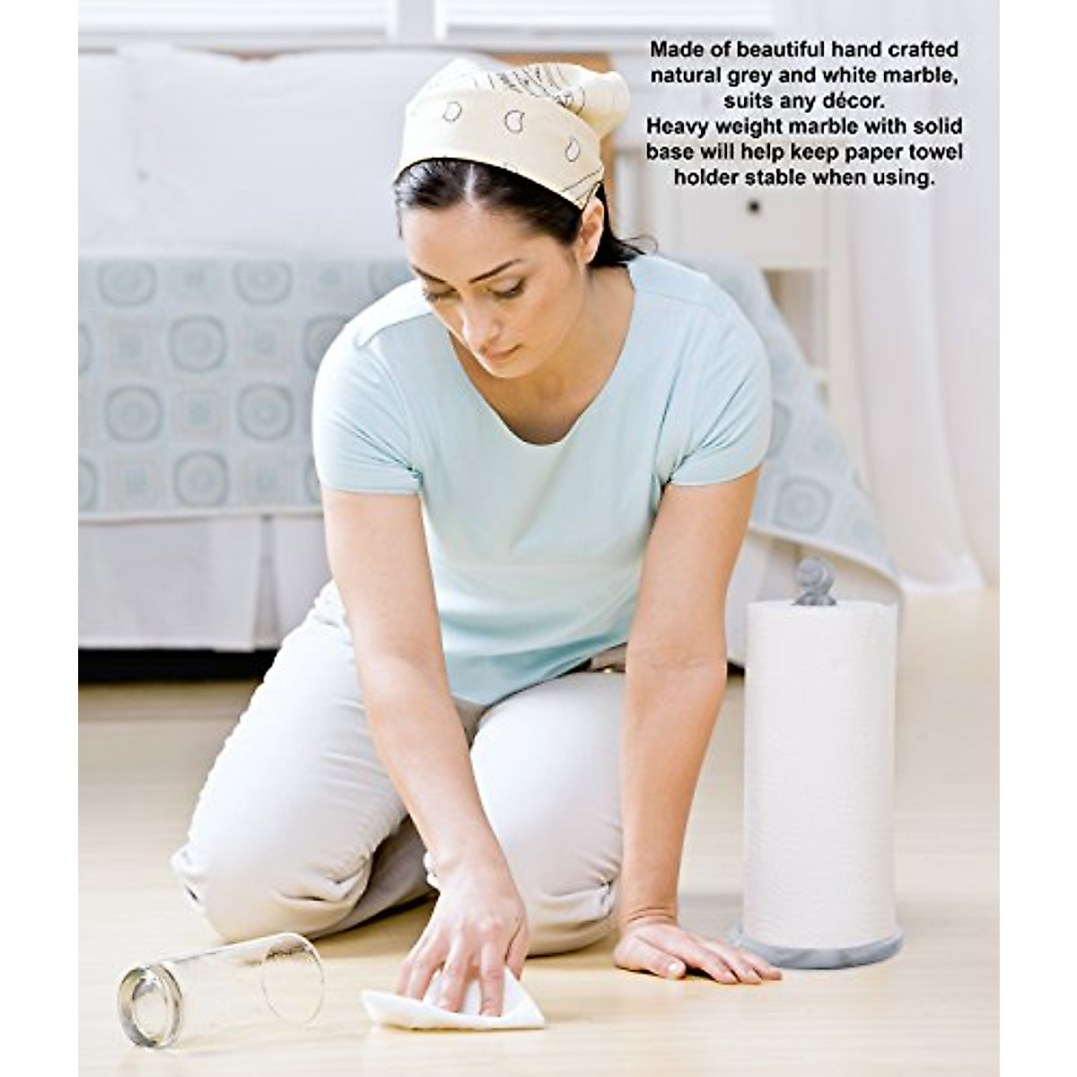 Greenco White Marble Paper Towel Holder, Hand Crafted, 12.5” H x 5.5” W