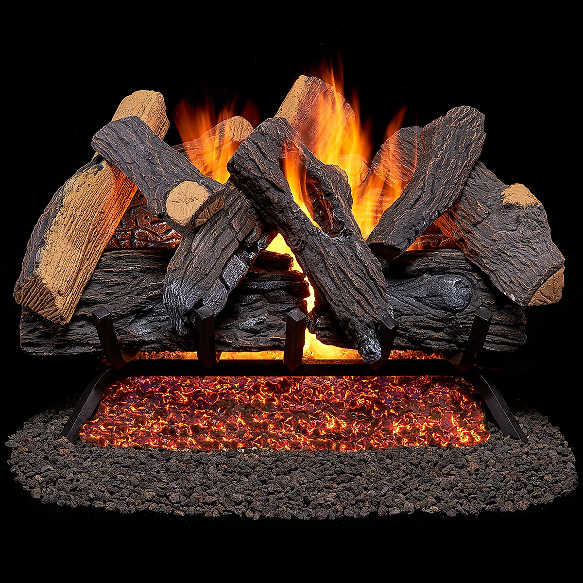 Duluth Forge FNVL24-1 Natural Gas Vented Fireplace Logs Set with Match Light, 55000 BTU, Heats up to 2000 Sq. Ft, Heartland Oak, 24 Inches