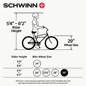 Schwinn Bonafide Men and Women Mountain Bike, Front Suspension, 24-Speed, 29-Inch Wheels, 17-Inch Aluminum Frame, Matte Black/Red